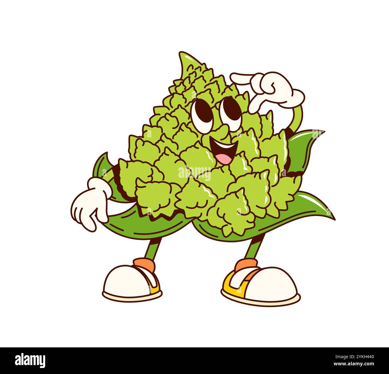 Groovy Romanesco cabbage vegetable character with happy face, vector ...
