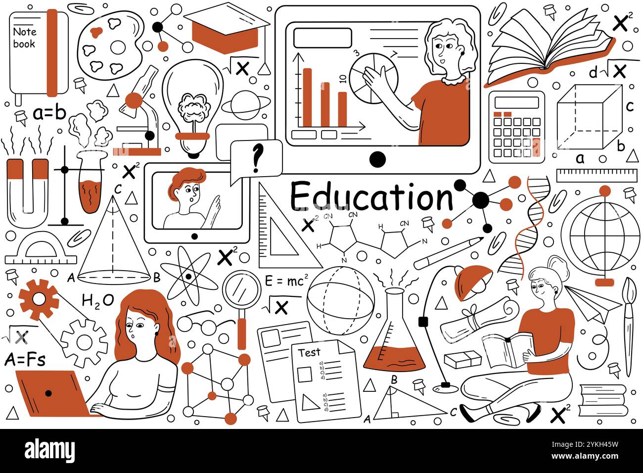 Education doodle set. Collection of hand drawn templates patterns of ...