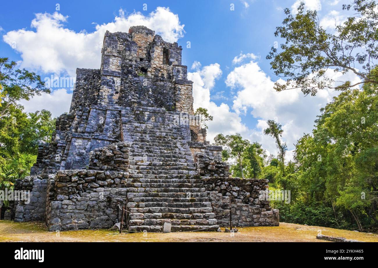 Ancient Mayan site with temple ruins pyramids and artifacts in the ...