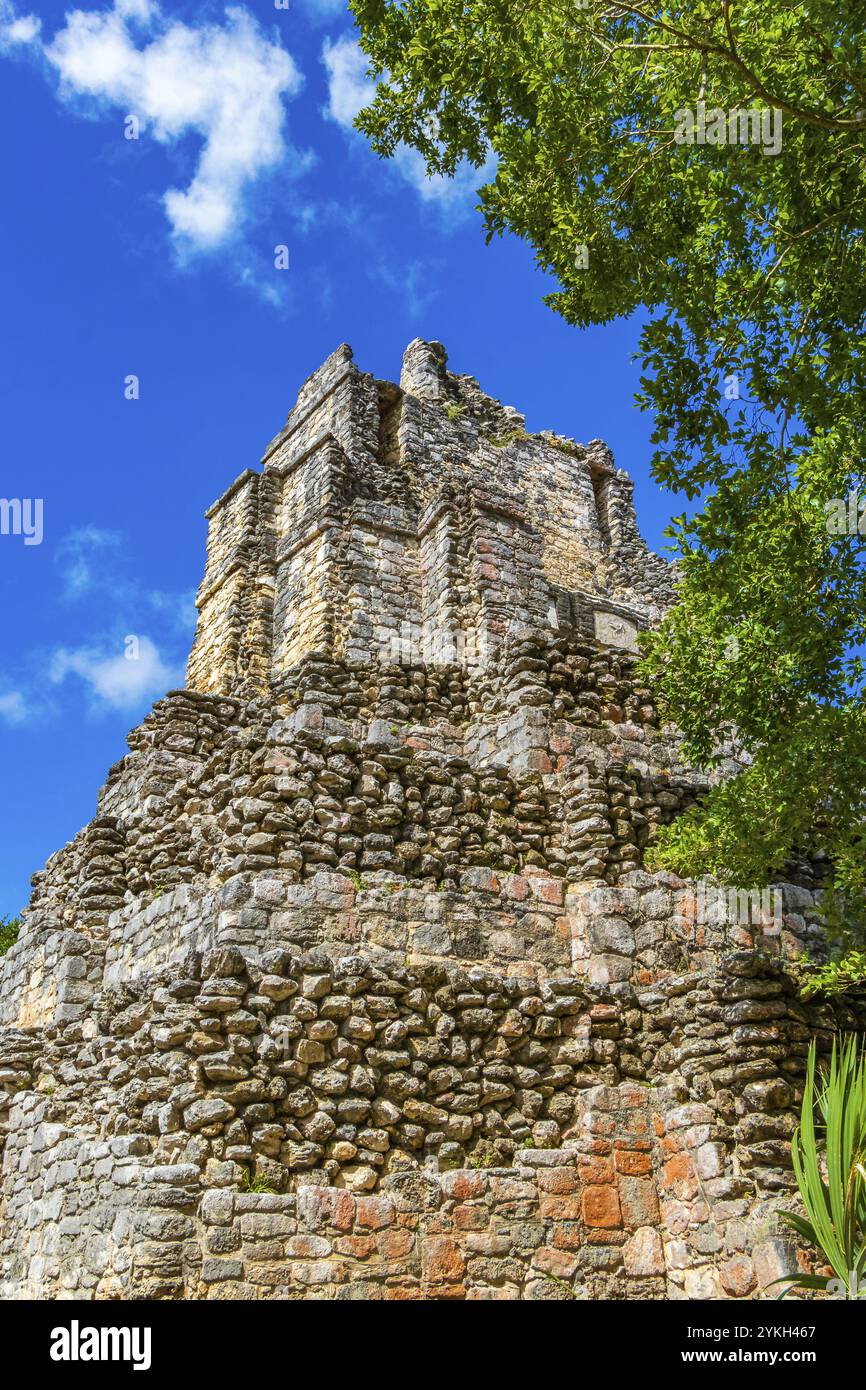 Ancient Mayan site with temple ruins pyramids and artifacts in the ...