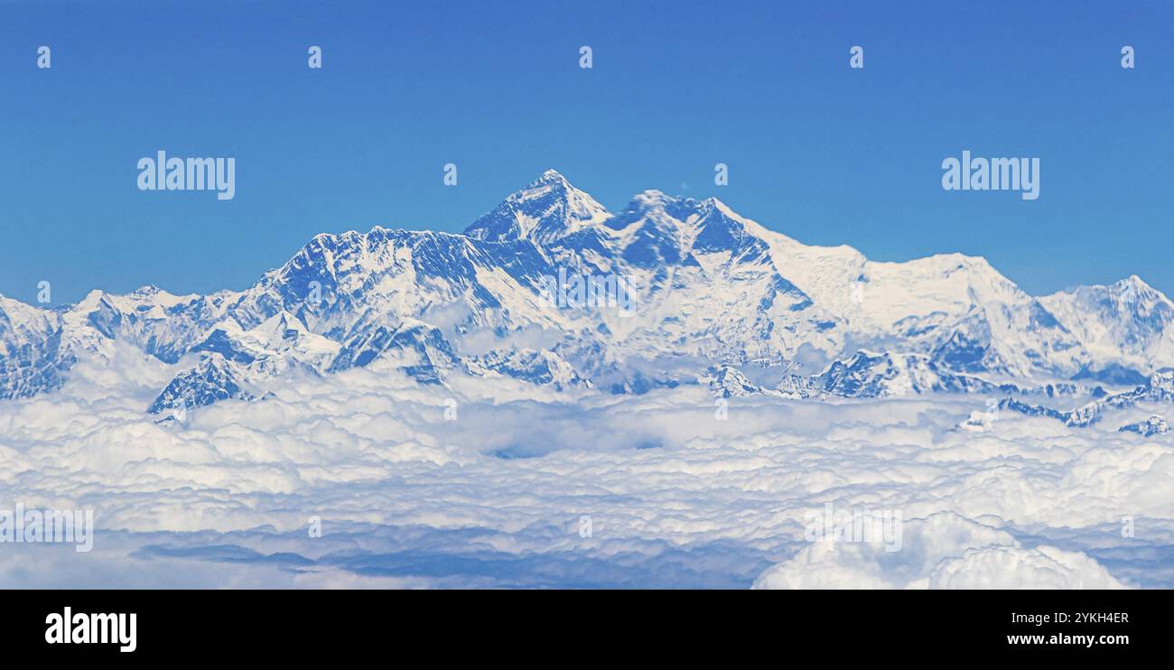 Mount Everest in the Himalayas. 8848 m high. The highest mountain on ...