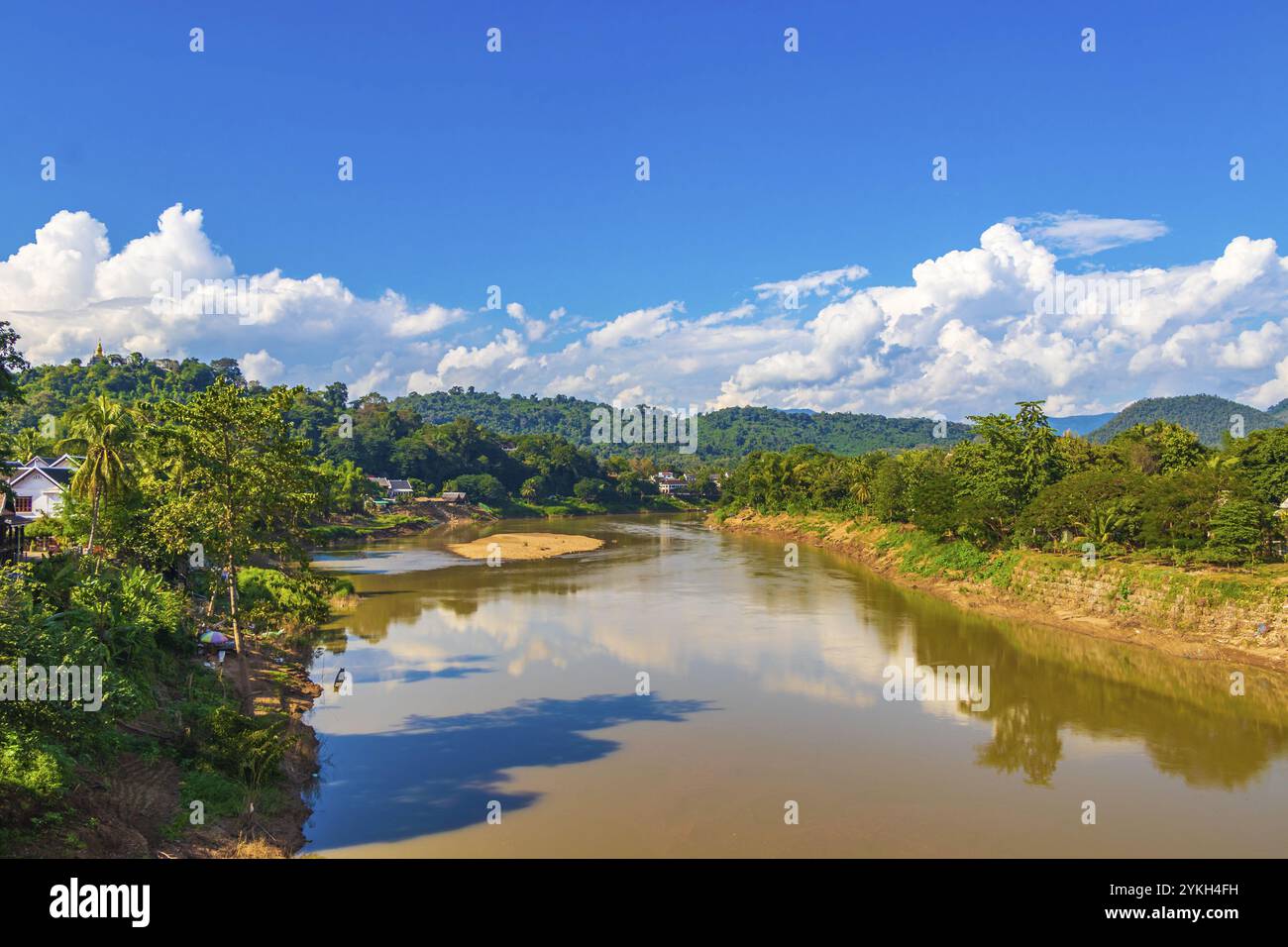Panorama of the landscape Mekong river and Luang Prabang city in Laos ...