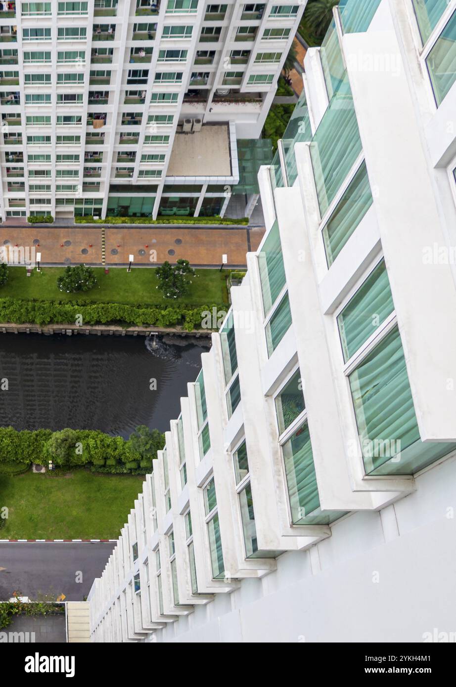 View down from a skyscraper on the resort area architecture in Bangkok ...