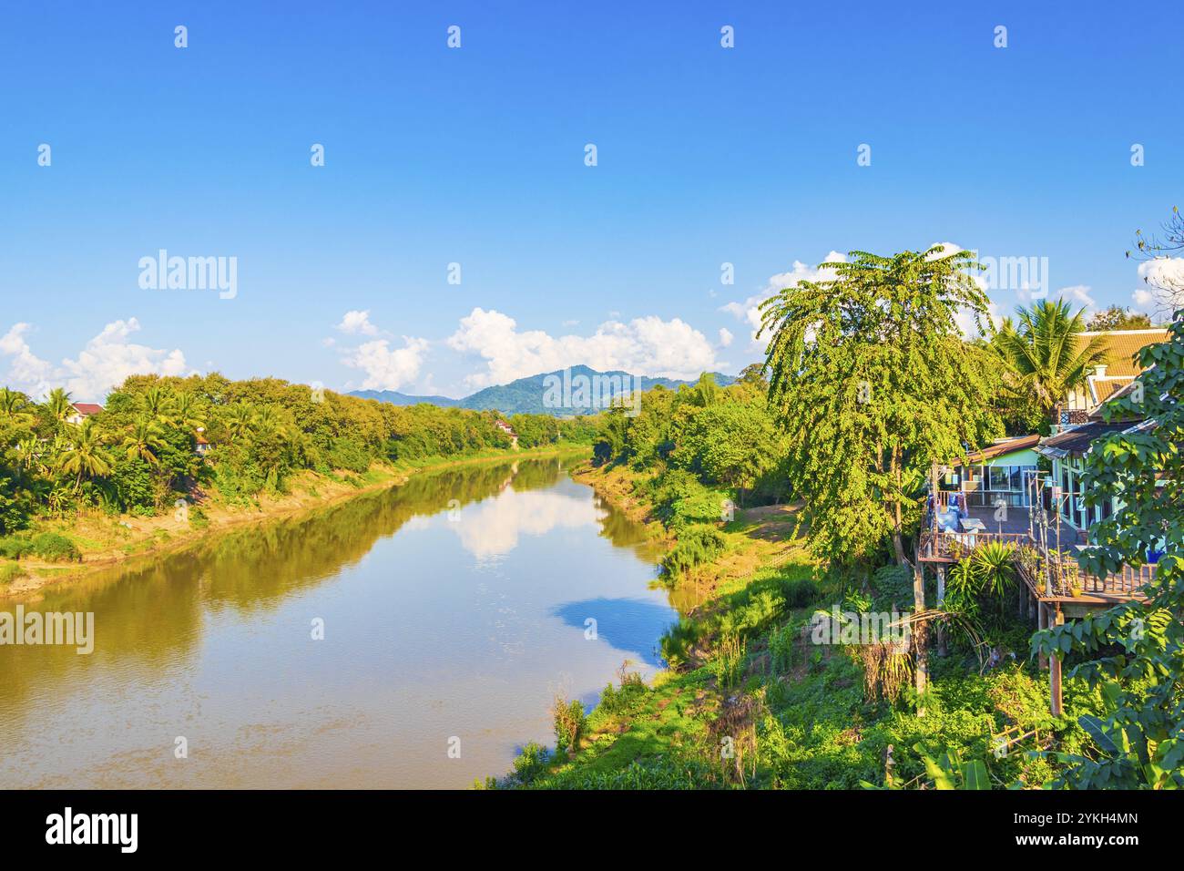 Panorama of the landscape Mekong river and Luang Prabang city in Laos ...