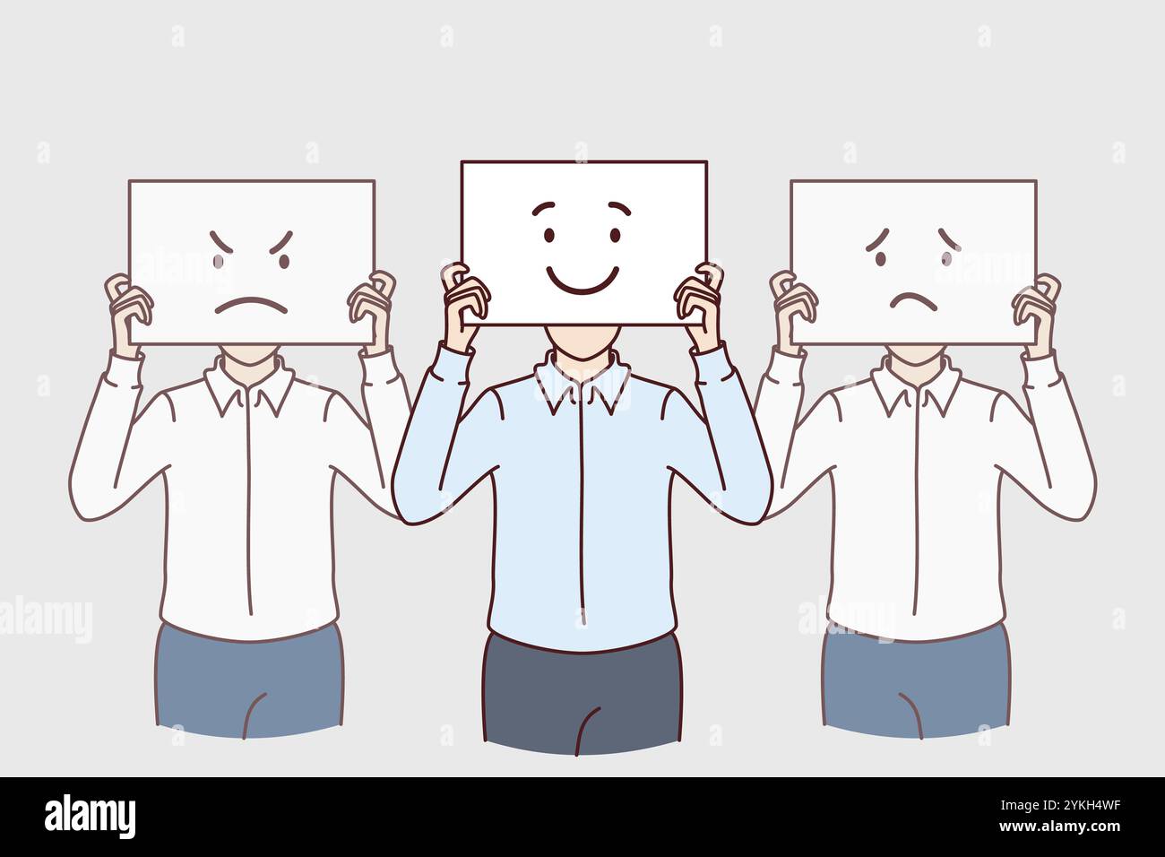 Business people with different emotions depicted on posters hiding ...
