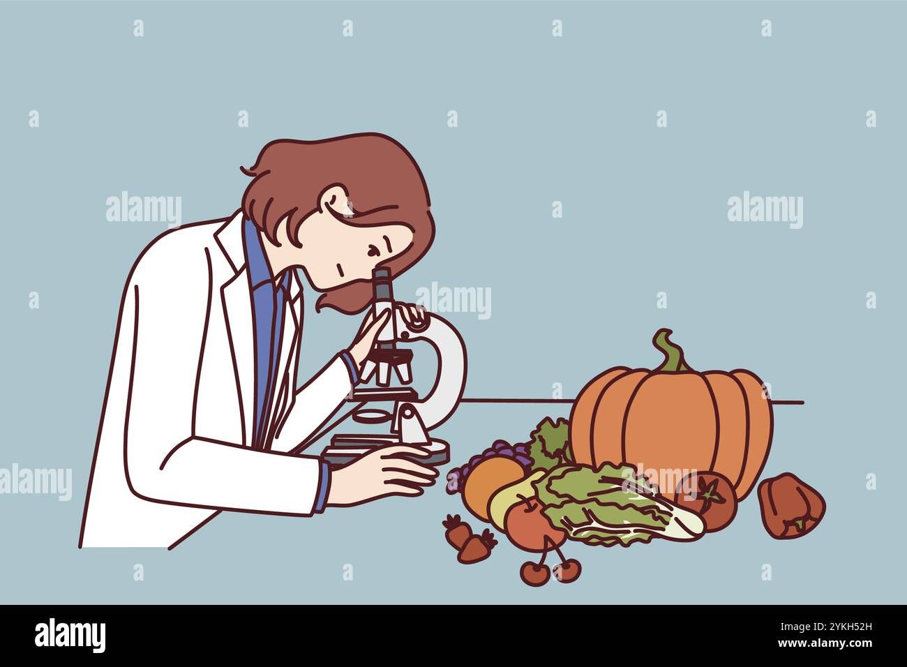 Checking quality of food in laboratory by woman using microscope to ...