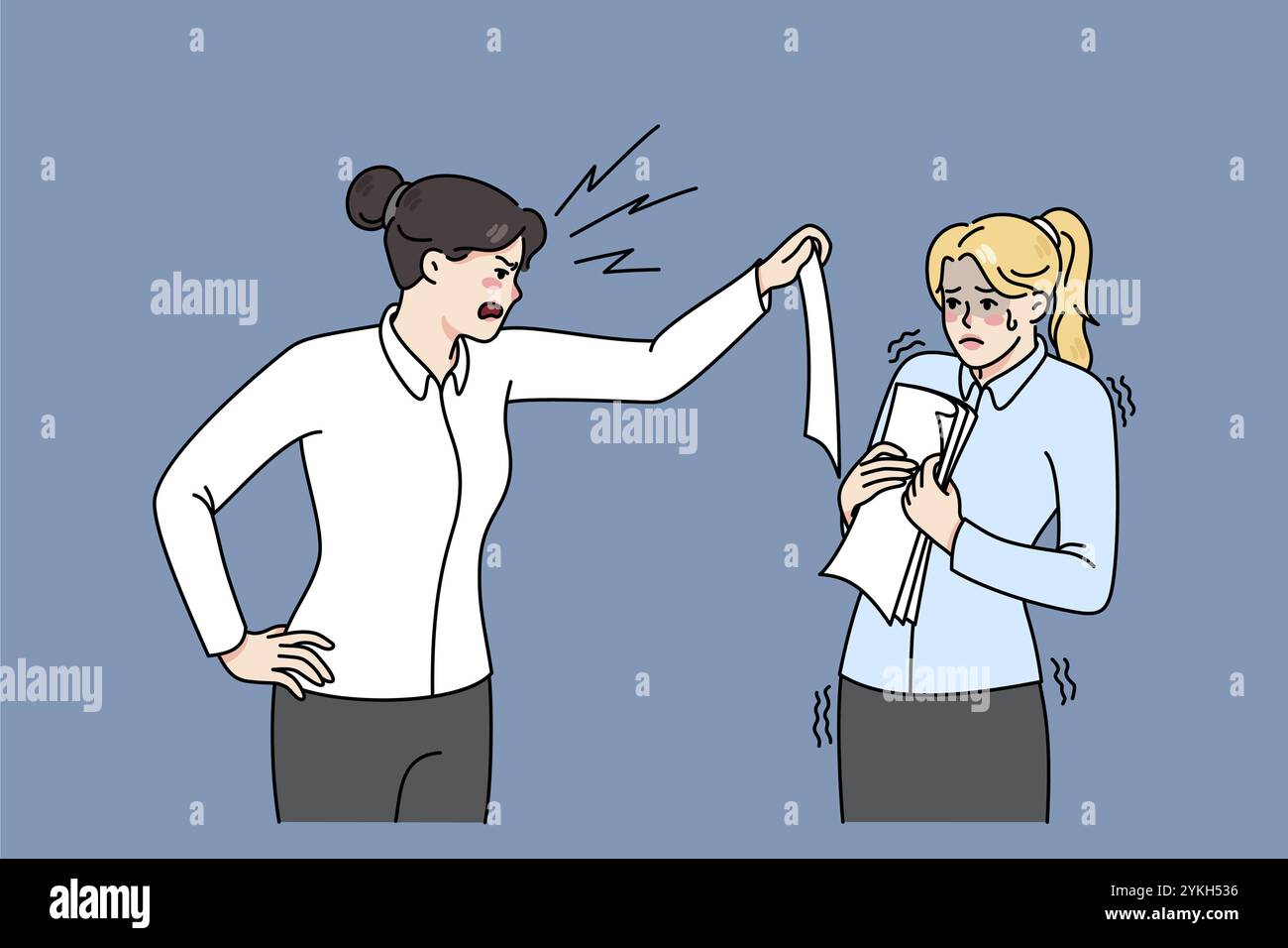 Furious businesswoman show document scream at female employee for ...