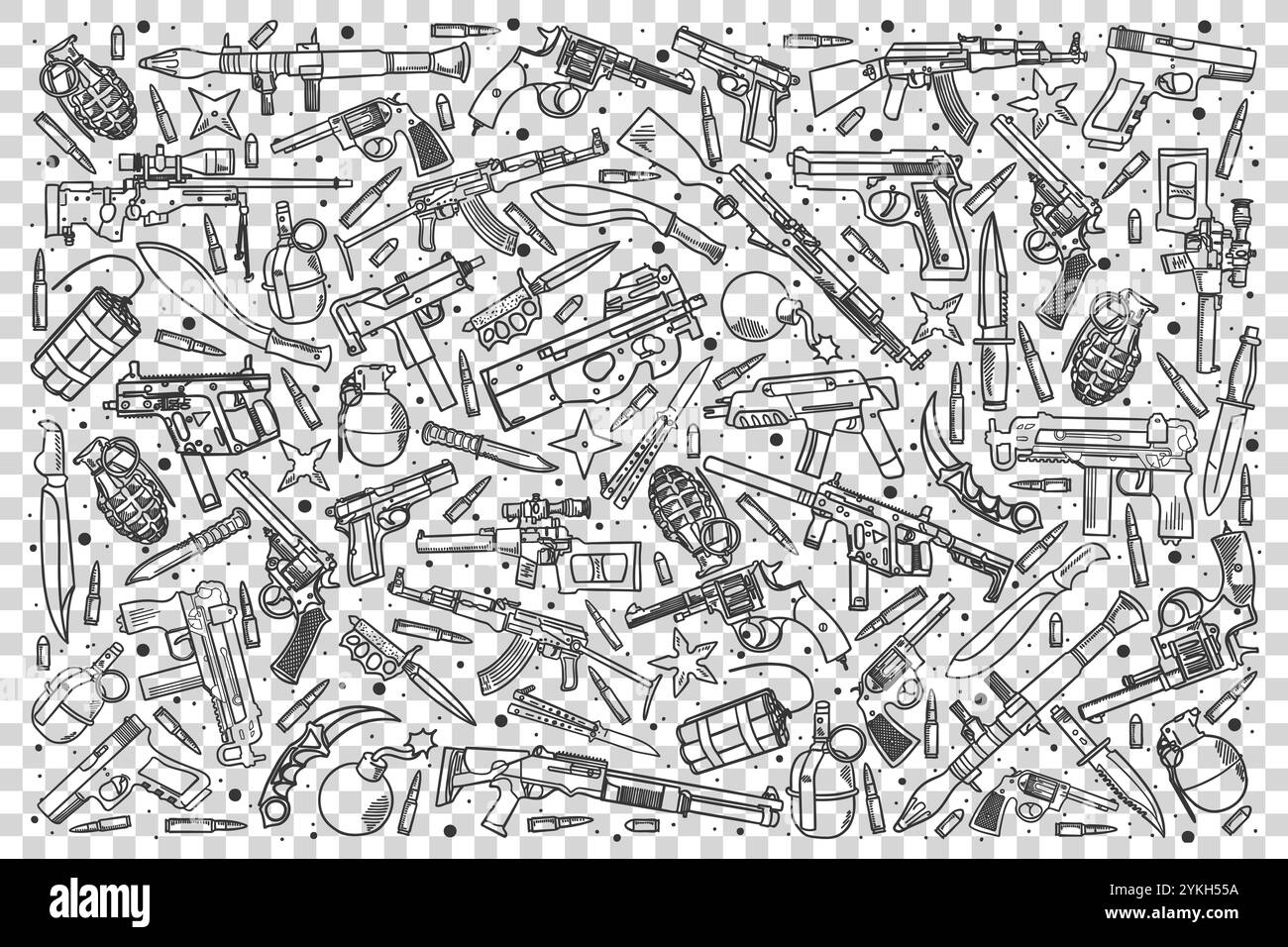 Weapons doodle set. Collection of hand drawn sketches templates ...