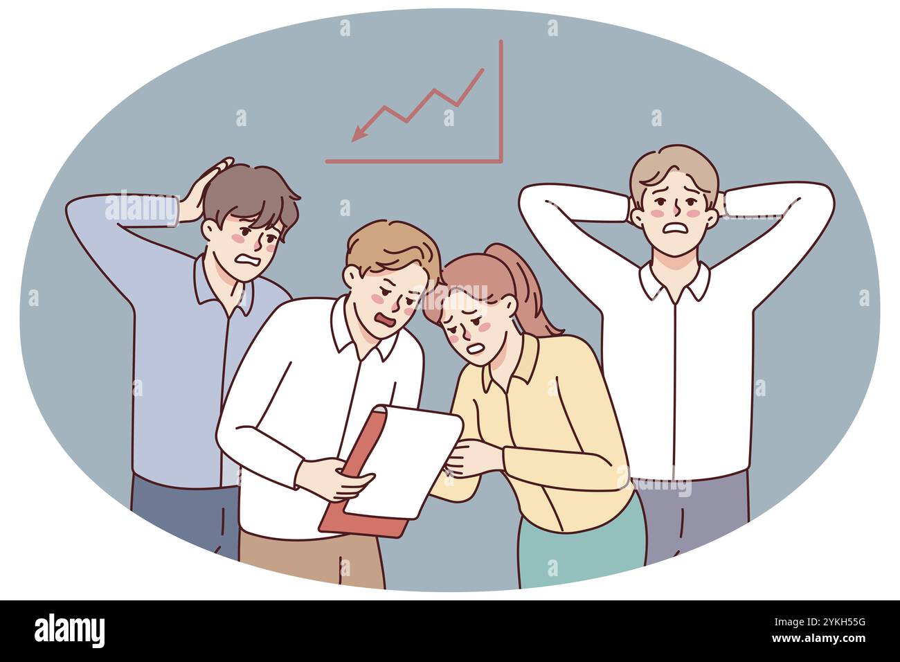 Stressed businesspeople frustrated with bad financial statistics ...