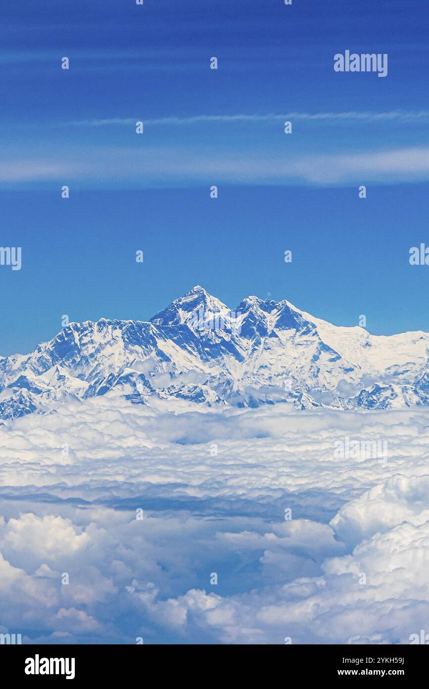 Mount Everest in the Himalayas. 8848 m high. The highest mountain on ...