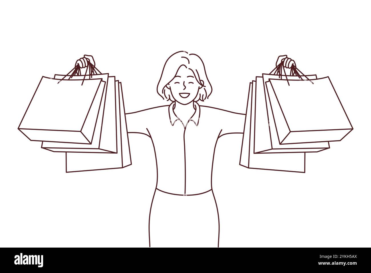 Happy young woman holding paper bags excited with shopping. Smiling ...