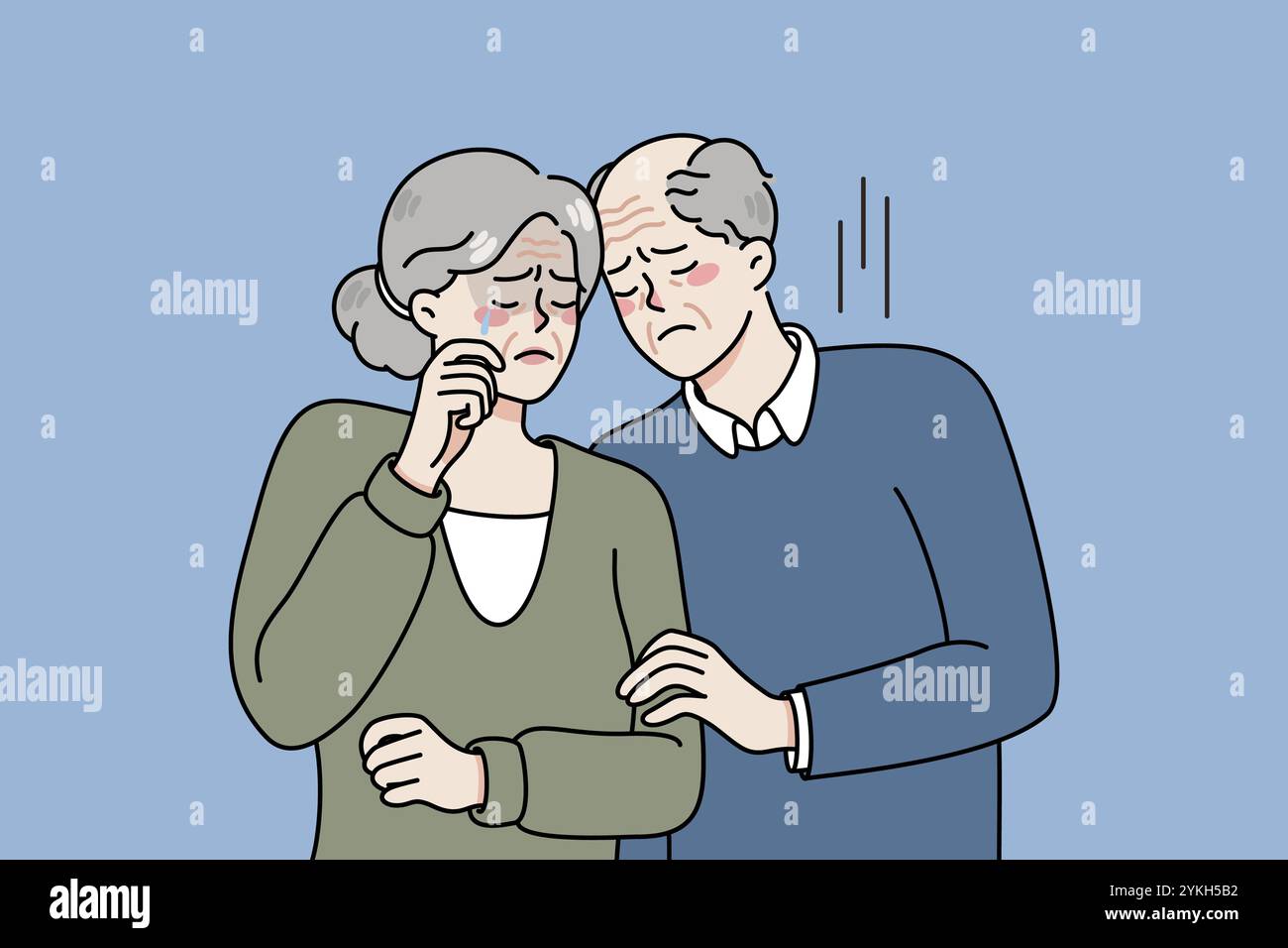 Unhappy elderly man and woman cuddle feel sad and lonely on maturity ...