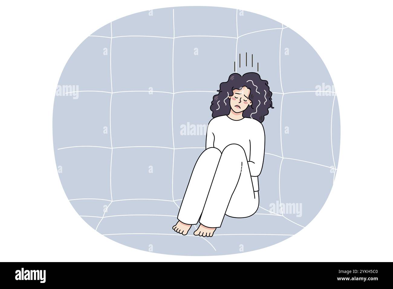 Unhappy sick woman in straitjacket sit on floor in psychiatric clinic ...