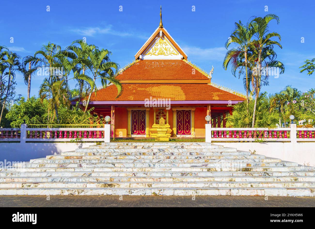 Beautiful colorful golden building house in Wat Phadung Tham Phothi temple in Khao Lak Phang-nga ...