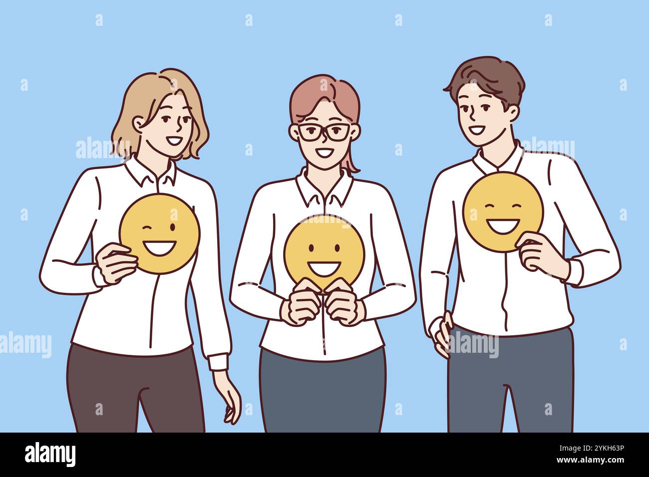Business people in office clothes show positive emoji symbolizing ...