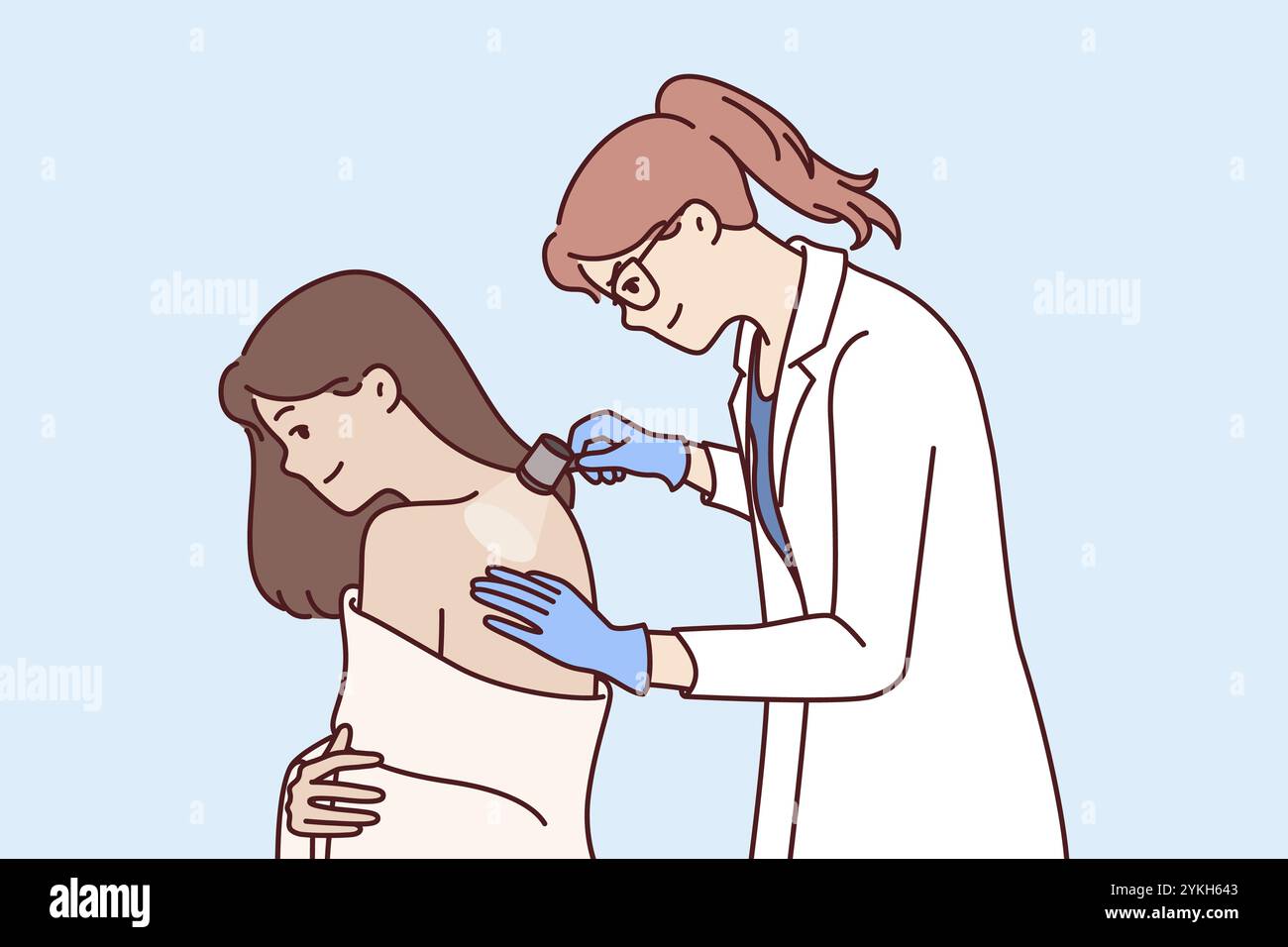 Woman dermatologist examines skin on patient back to help get rid of ...