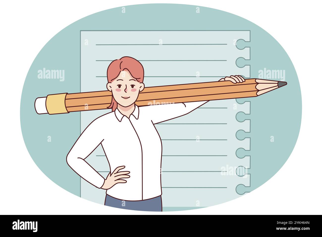 Happy woman holding pencil Cut Out Stock Images & Pictures - Alamy