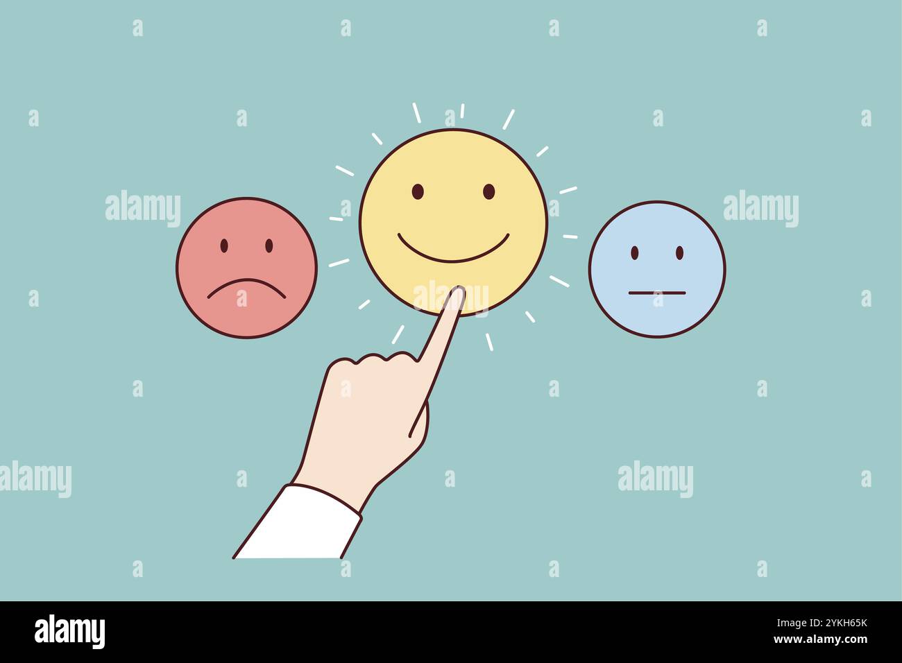 Human hand push icons with different emotions. Person choose mood or ...