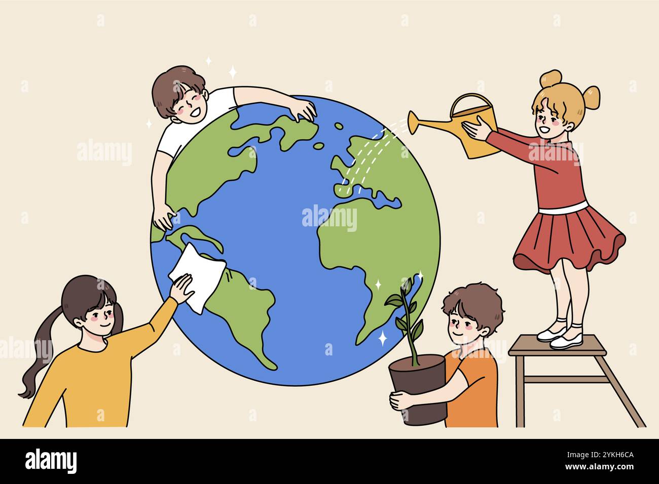 Children help save earth clean and water planet. Kids volunteers and ...