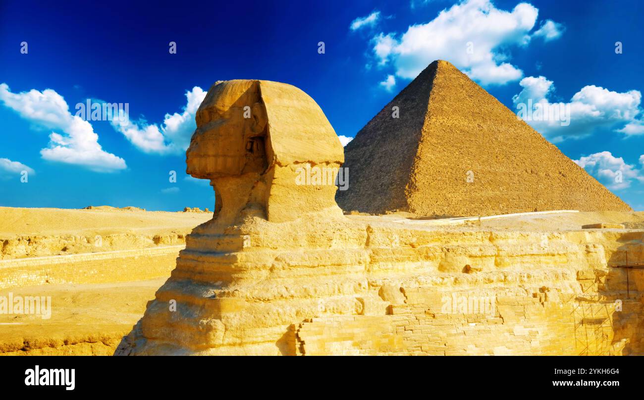 Great Pyramid of Pharaoh Khufu, located at Giza and the Sphinx. Egypt ...