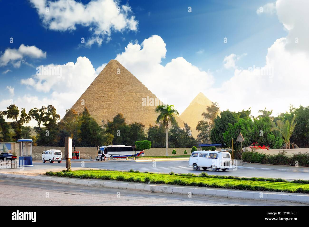 Ancient Great Pyramids and present day of Giza town,suburb of Cairo ...