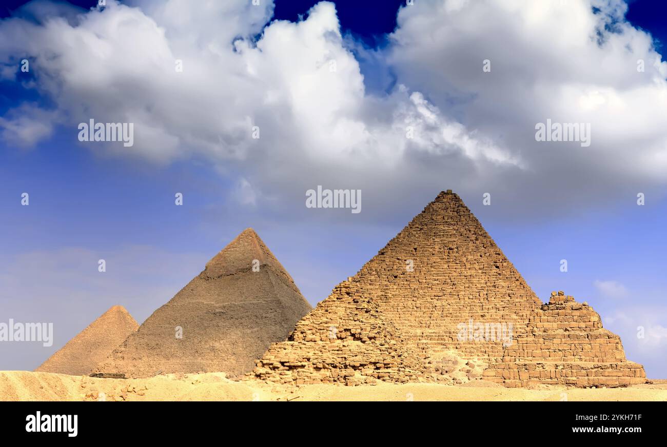 Great Pyramids, located in Giza, the pyramid of Pharaoh Khufu, Khafre ...