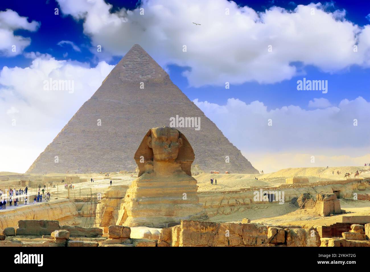 Ancient Great Pyramids and present day of Giza town,suburb of Cairo ...