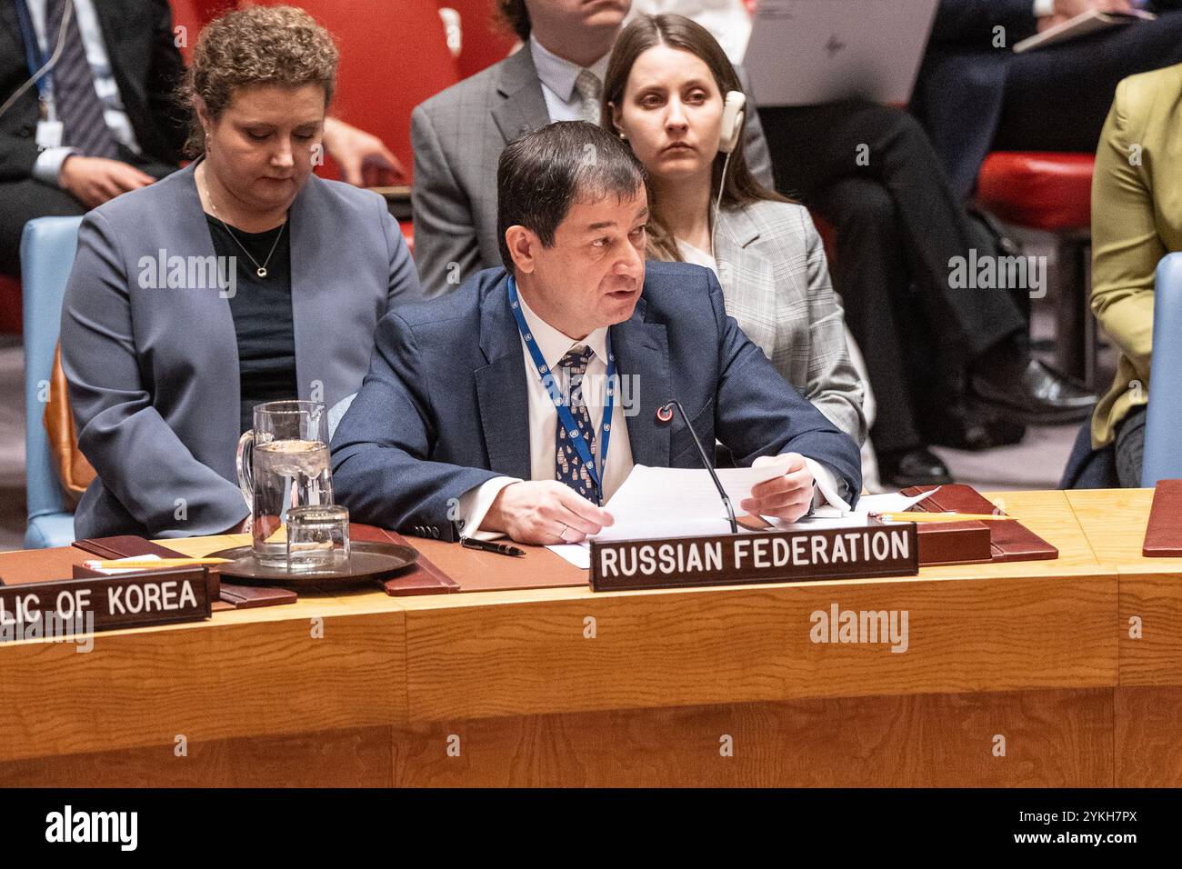 New York, NY, USA, 18 November 2024: Ambassador Dmitry Polyansky of Russia speaks during UN ...