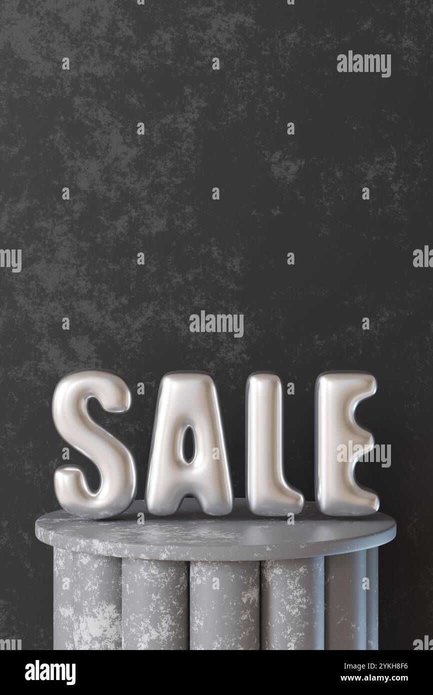 SALE written in bold silver 3D letters with reflective metallic finish ...