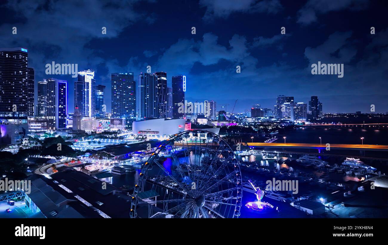Downtown Miami skyline at Bayfront Park by night aerial view - MIAMI ...