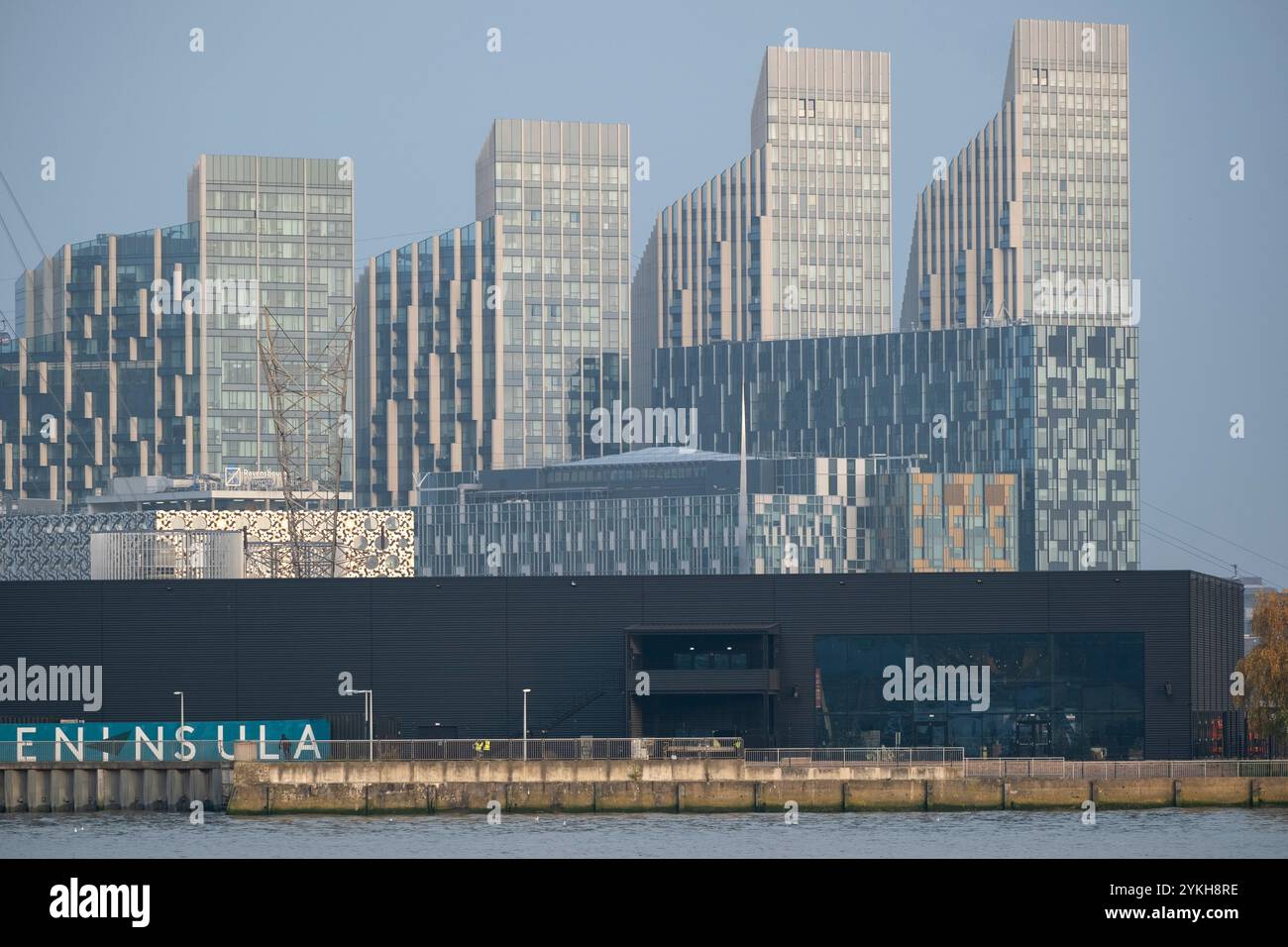 View looking towards Greenwich Peninsula where a series of high rise ...