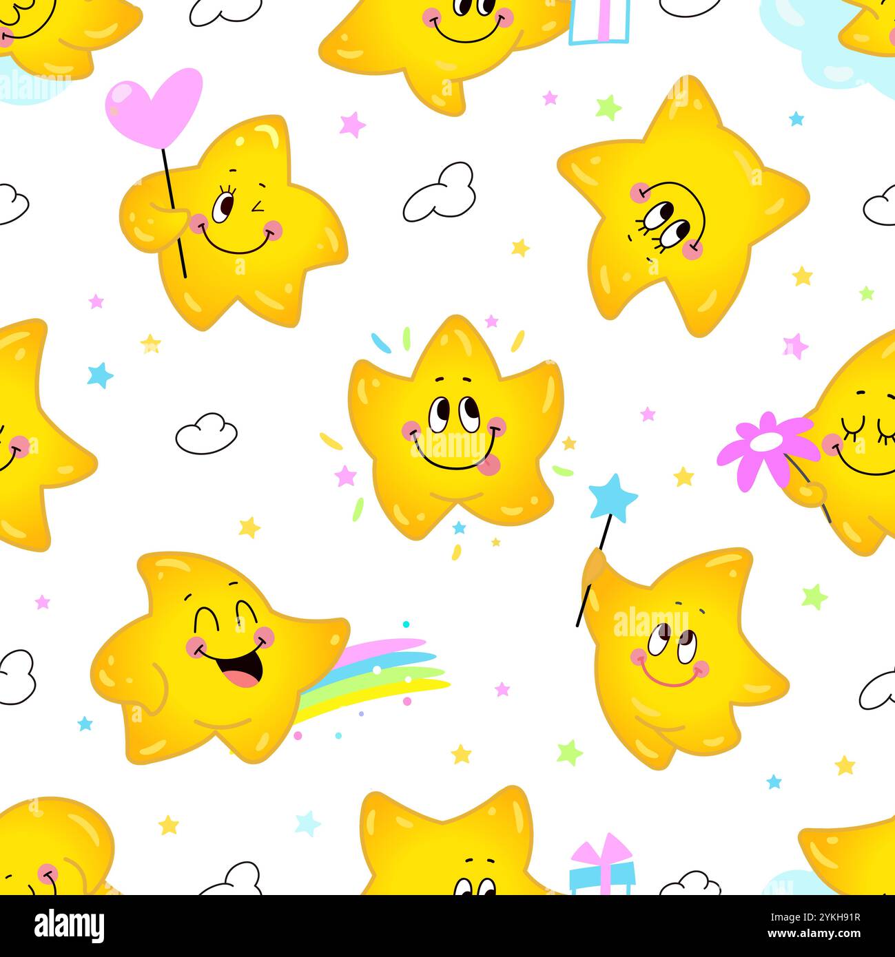 Stars characters seamless pattern. Kawaii star characters print ...