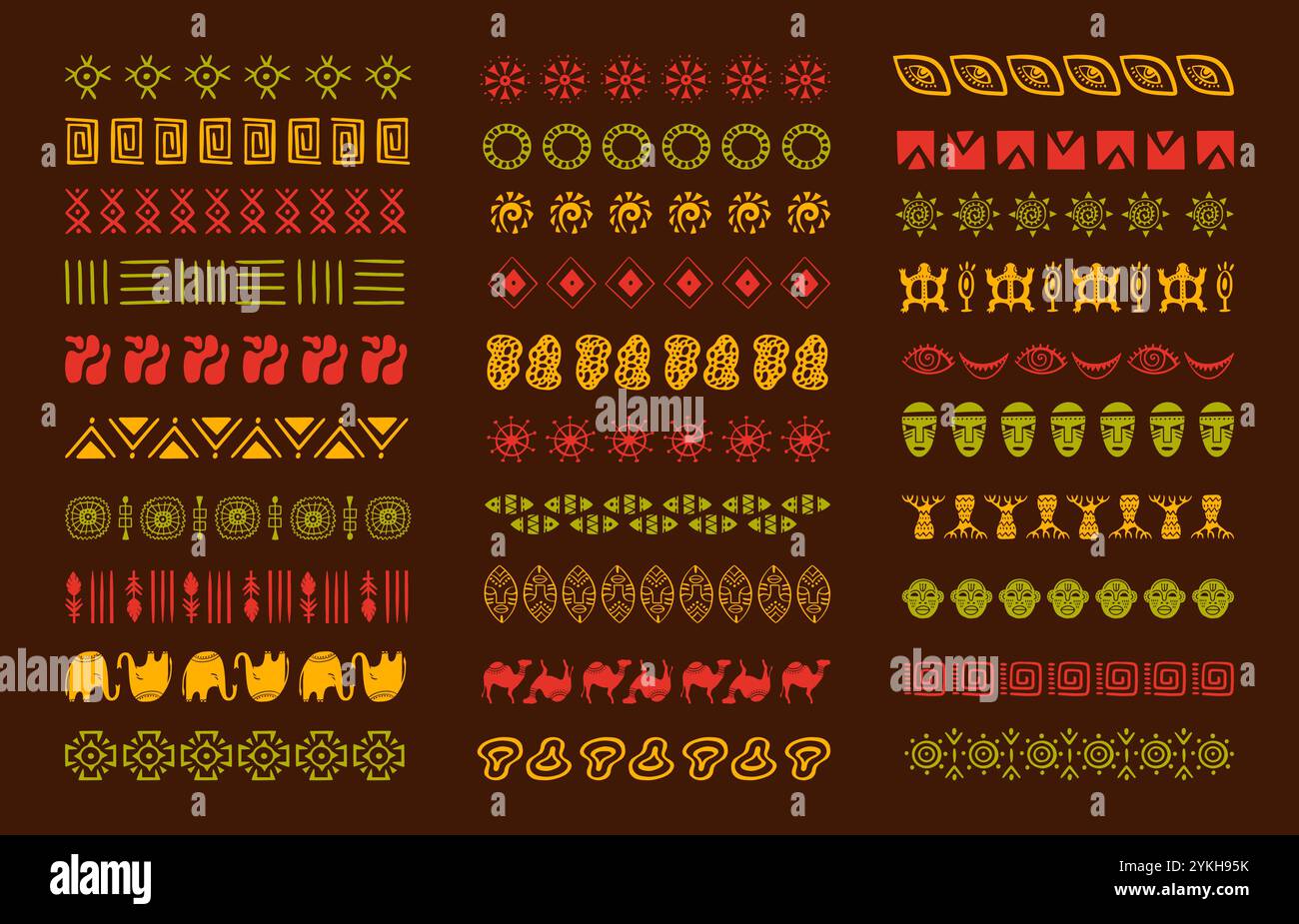 African style borders. Geometric ethnic seamless patterns. Decorative ...