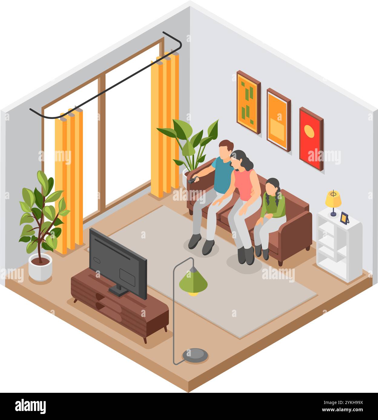 Family sitting in living room Cut Out Stock Images & Pictures - Alamy