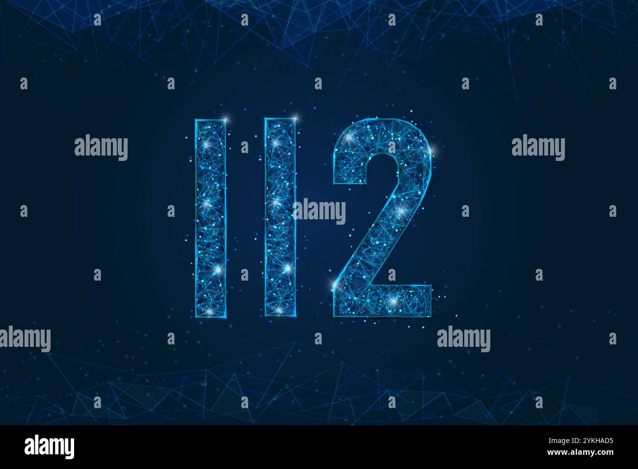 Abstract isolated blue image of 112 emergency icon. Polygonal low poly ...