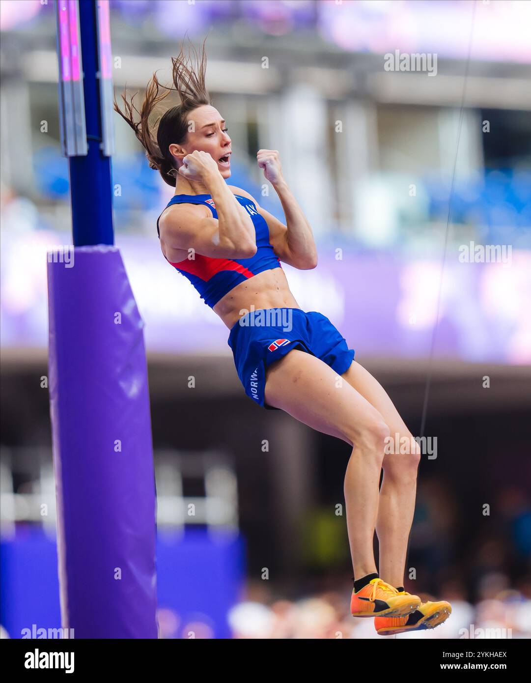 Lene Retzius participating in the pole vault at the Paris 2024 Olympic ...