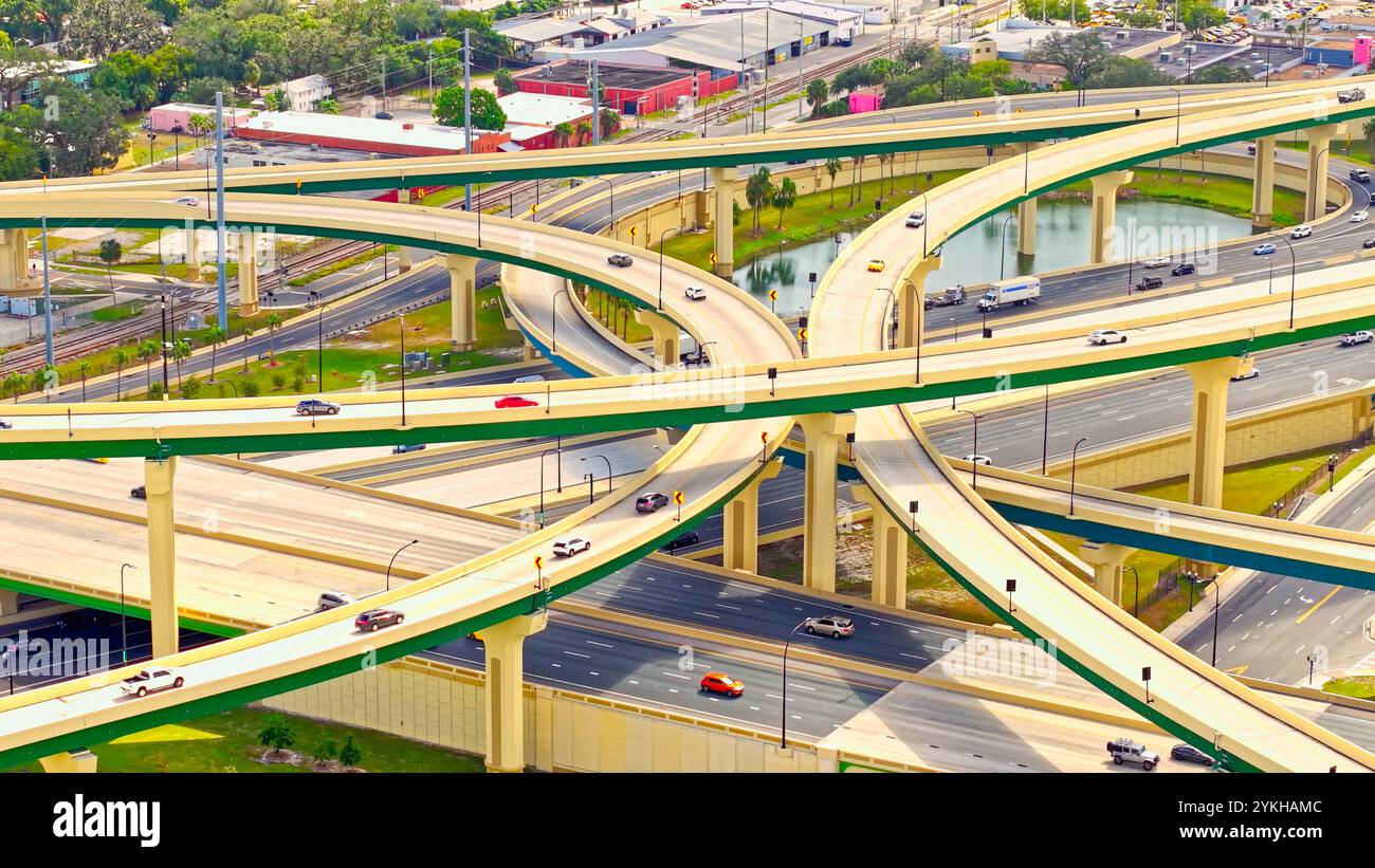 Aerial view of the complexities of a highway interchange in Orlando ...