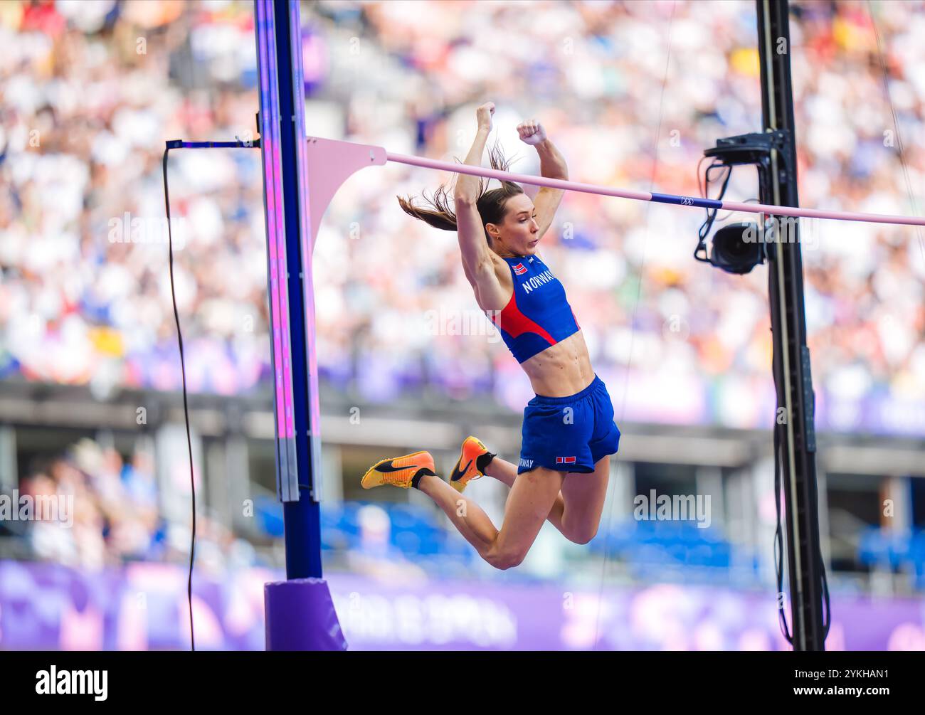 Lene Retzius participating in the pole vault at the Paris 2024 Olympic ...