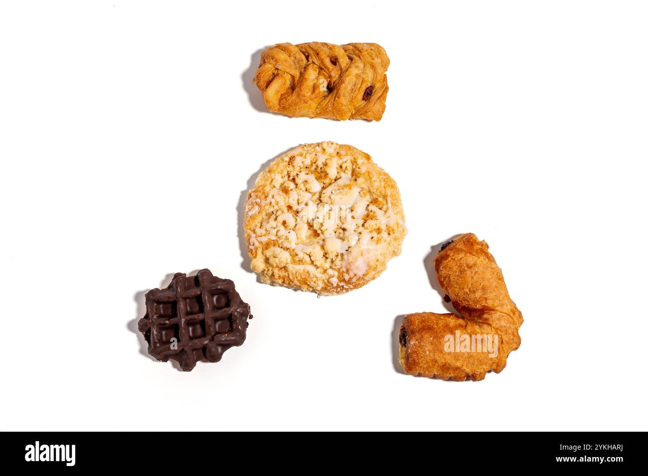 Three different types of pastries are displayed on a white background ...