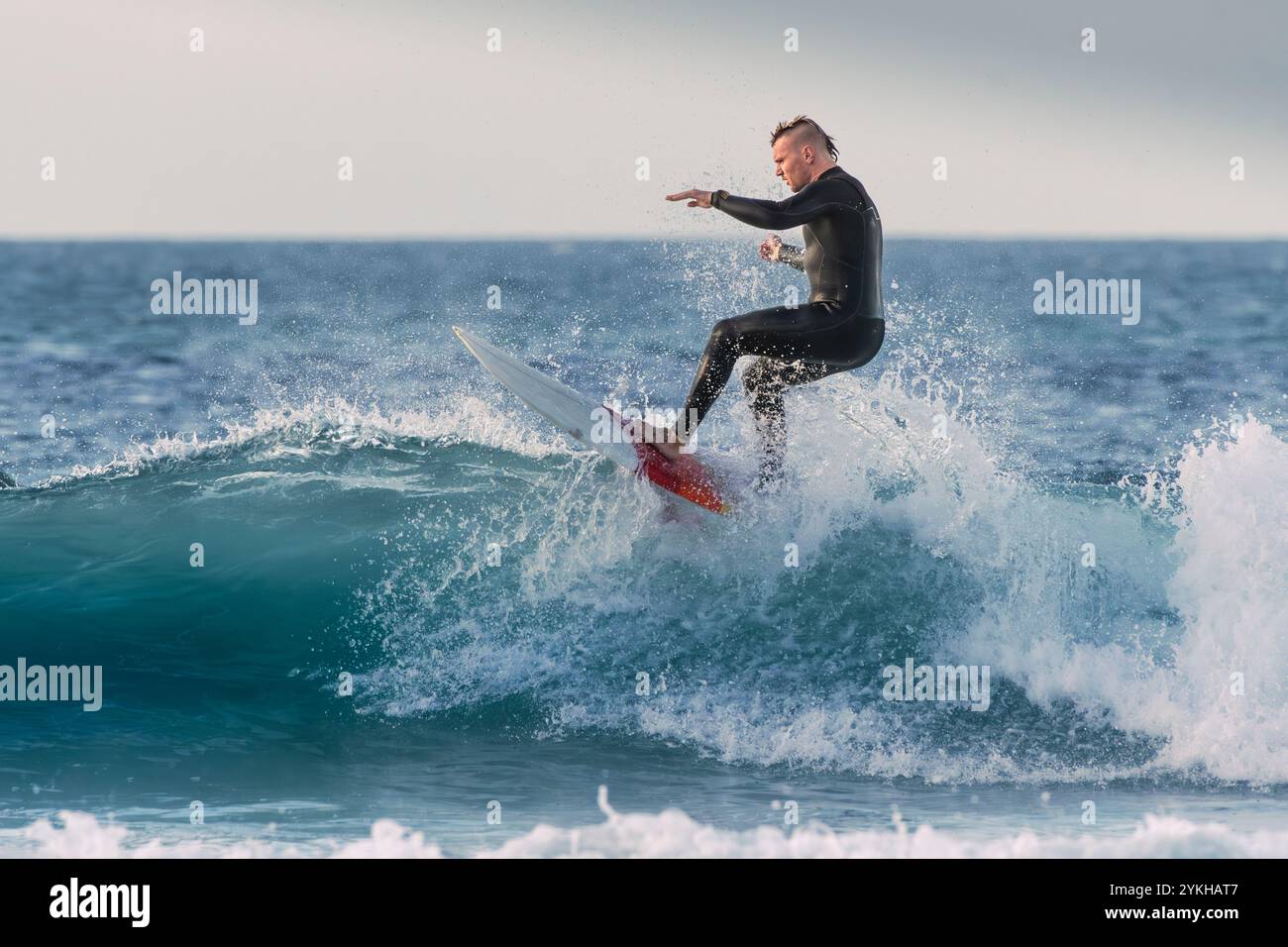 Spectacular surfing at Fistral in Newquay in Cornwall in the UK in ...