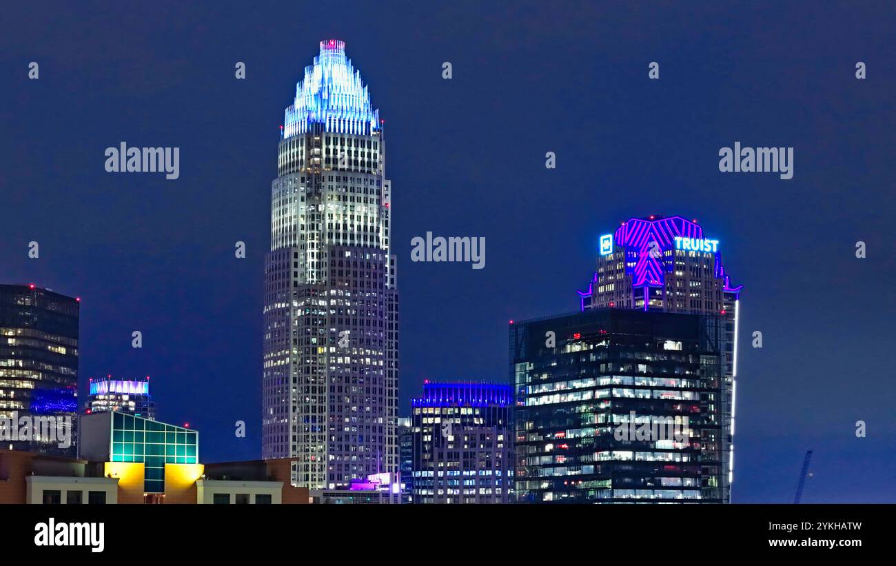 Aerial downtown charlotte buildings sunset hi-res stock photography and ...