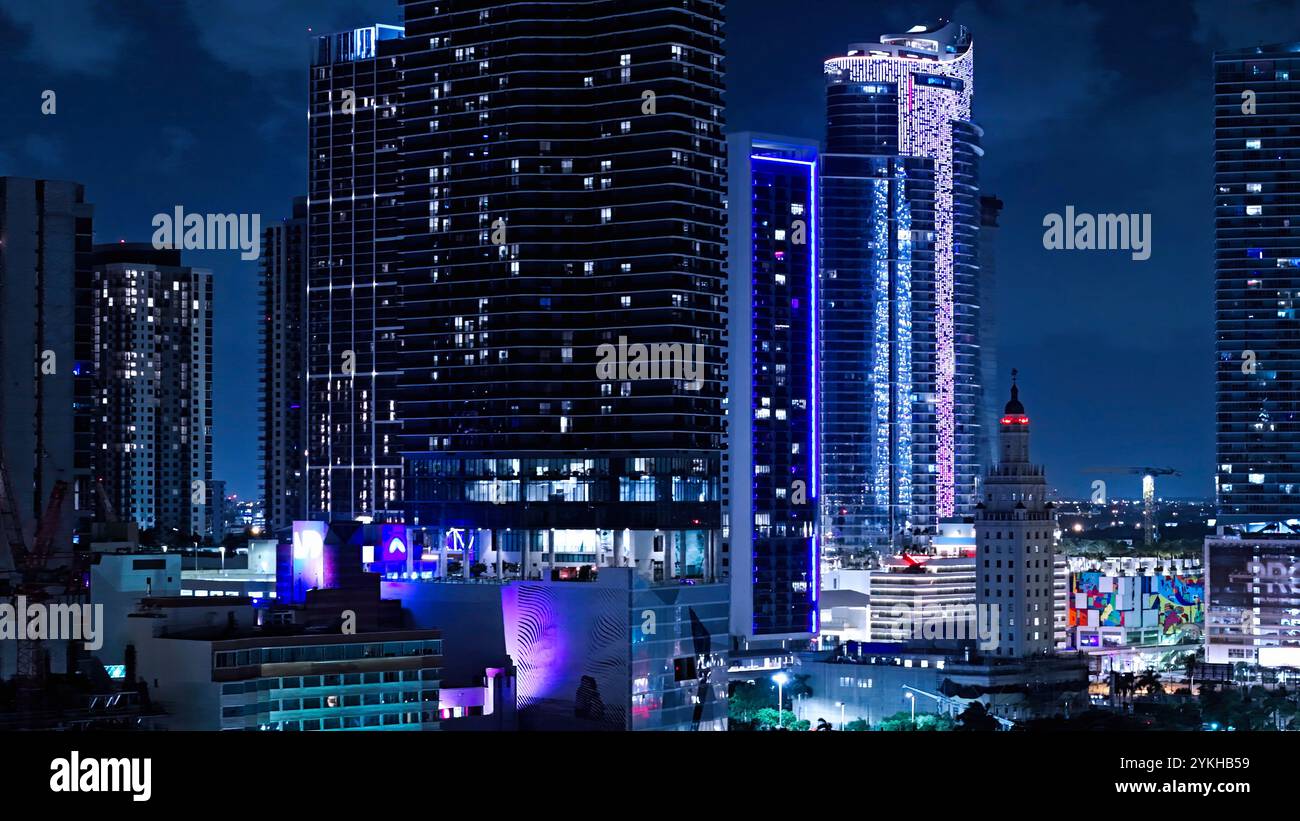 Aerial view miami downtown illuminated hi-res stock photography and ...