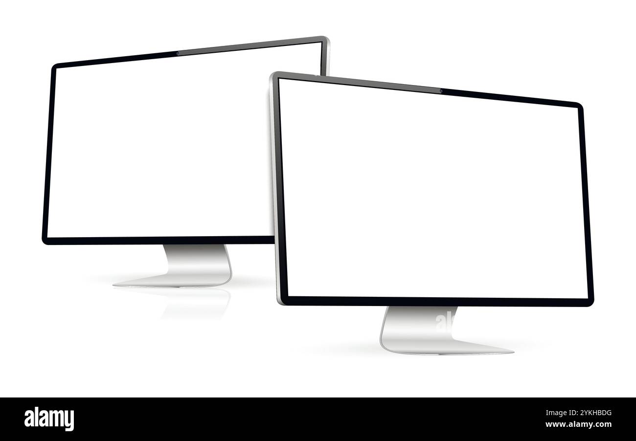 Realistic computer screen mockup. Two computer display with blank screen. Vector illustration ...
