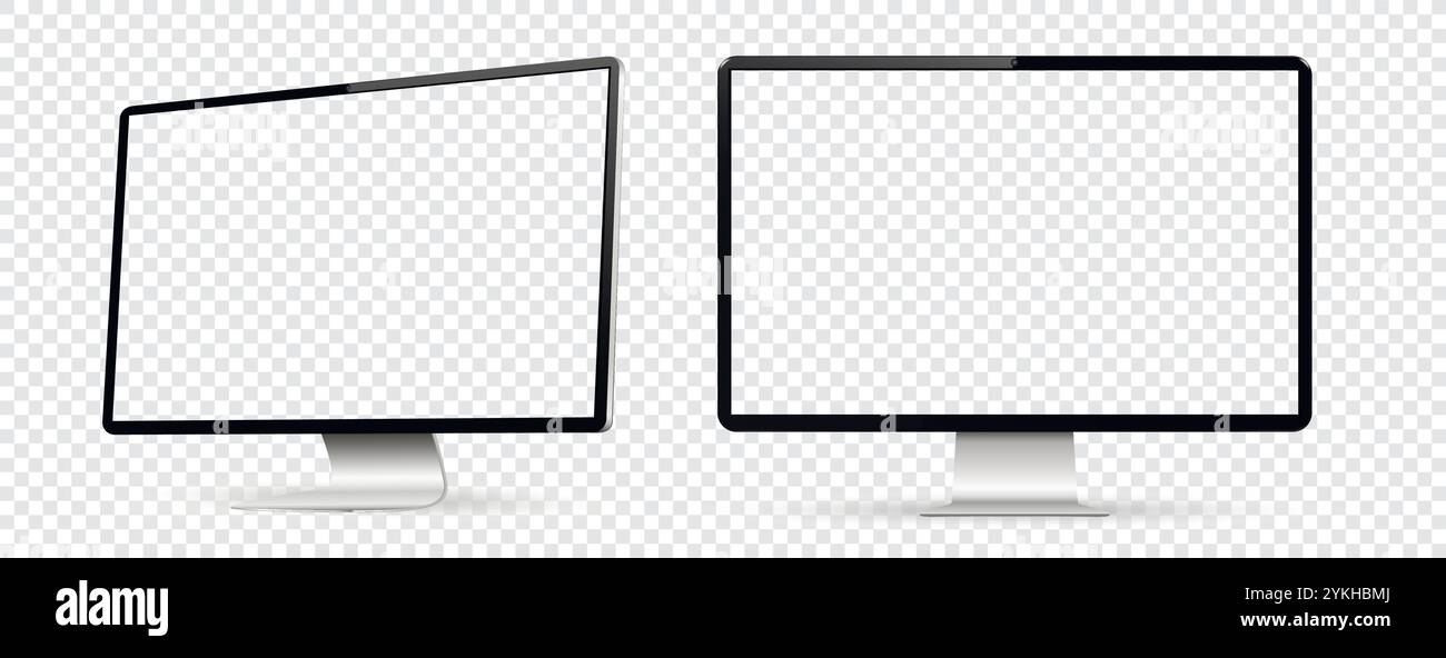 Computer monitor with transparent screen isolated on transparent background. Vector illustration ...