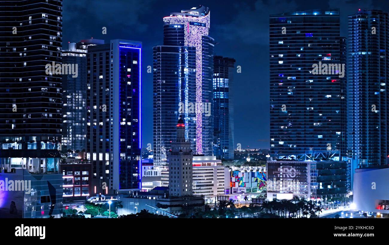 Downtown Miami skyline at Bayfront Park by night aerial view - MIAMI ...