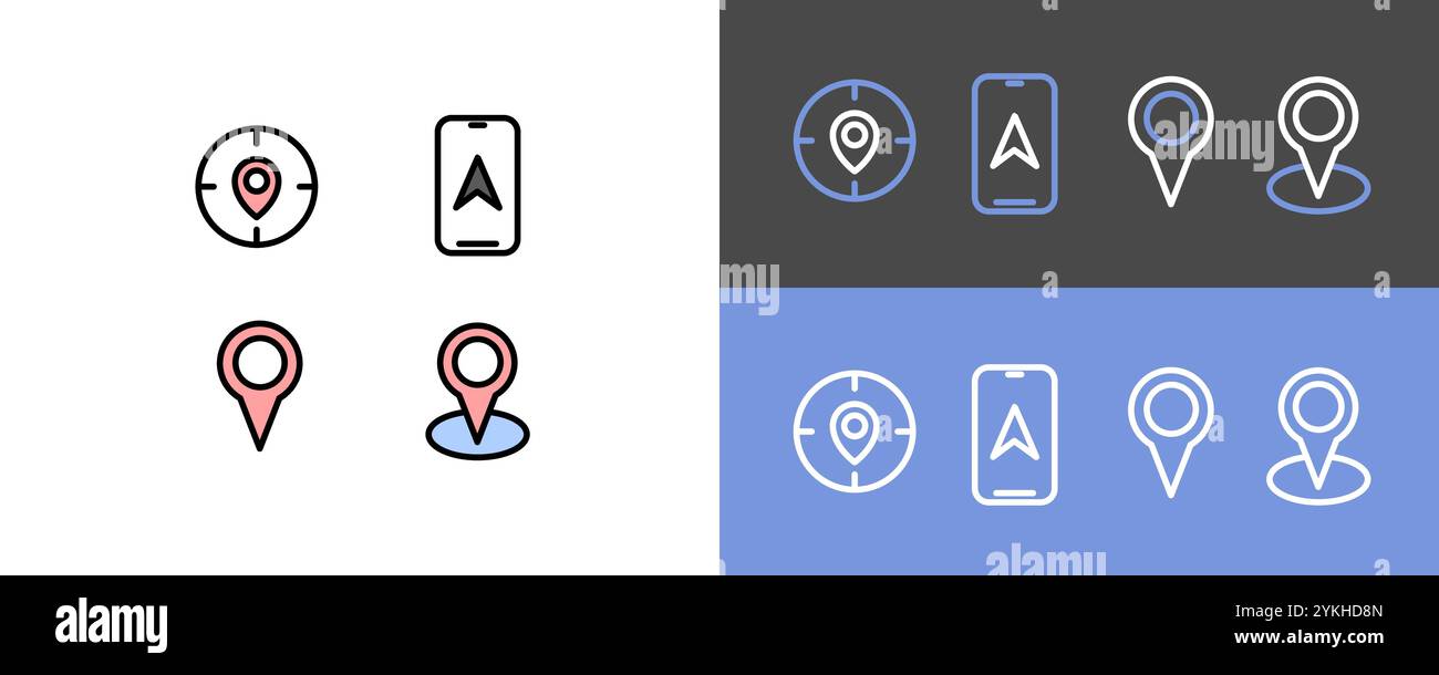 Navigation and location symbol set - GPS location icon symbols Stock ...