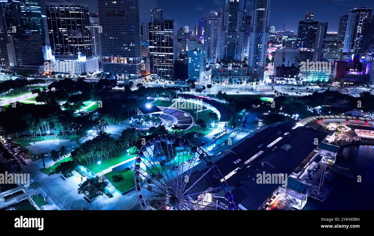 Bayfront park miami night aerial hi-res stock photography and images ...