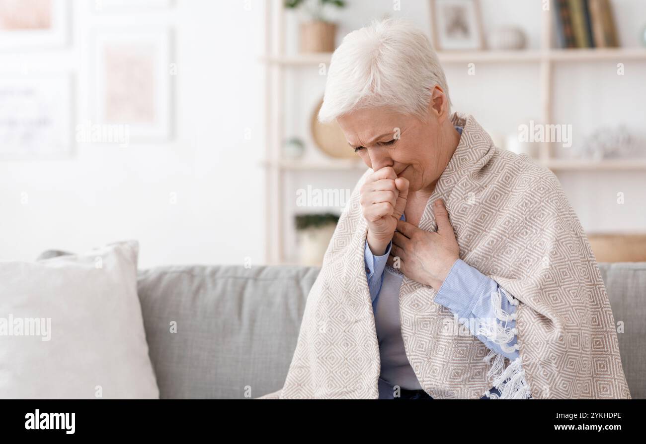 Sick old senior woman coughing hi-res stock photography and images - Alamy