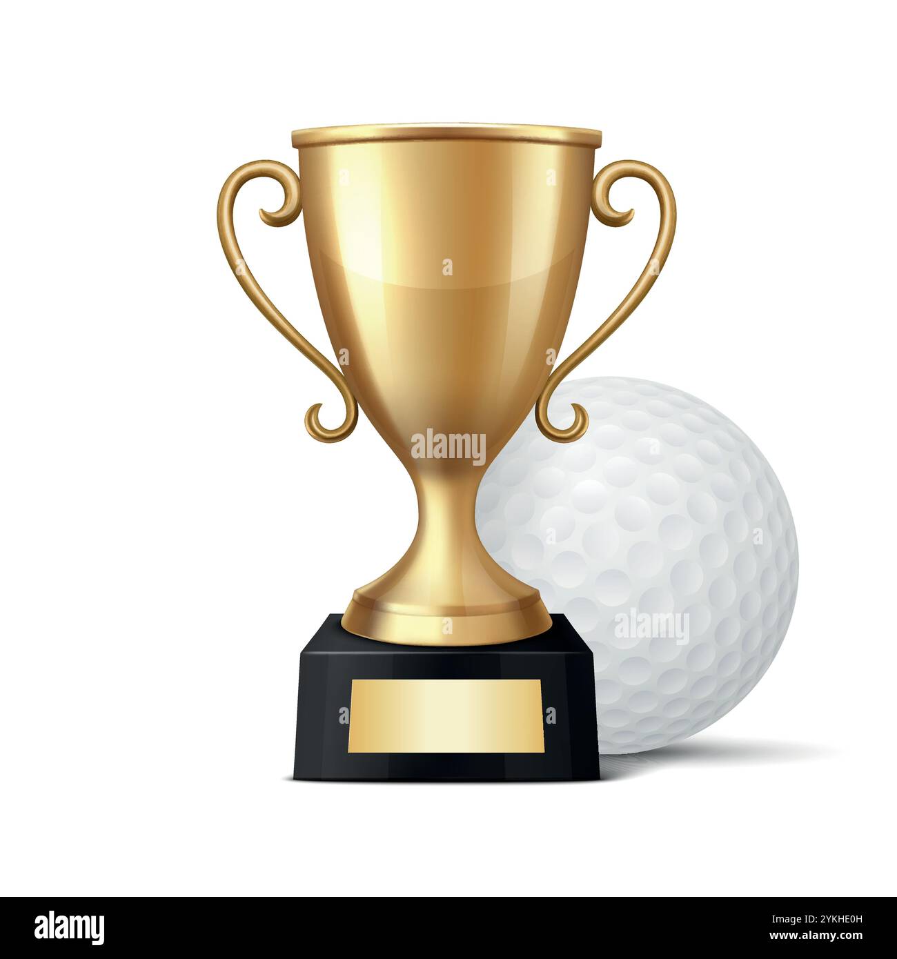 Vector 3D Realistic Yellow Golden Champion Cup and Golf Ball Set. Metal ...