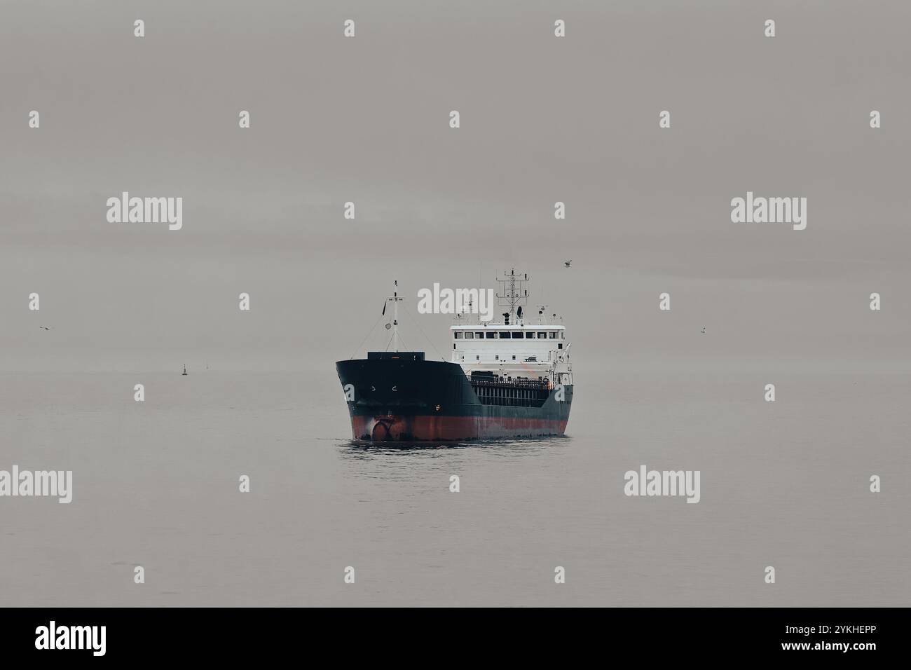 Small tanker ship navigating in port on a grey day Stock Photo - Alamy
